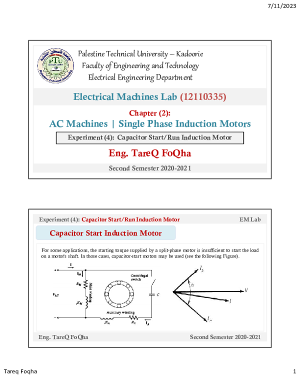 (PDF) Electrical Machines Lab Slides: Capacitor Start-Run Induction Motor