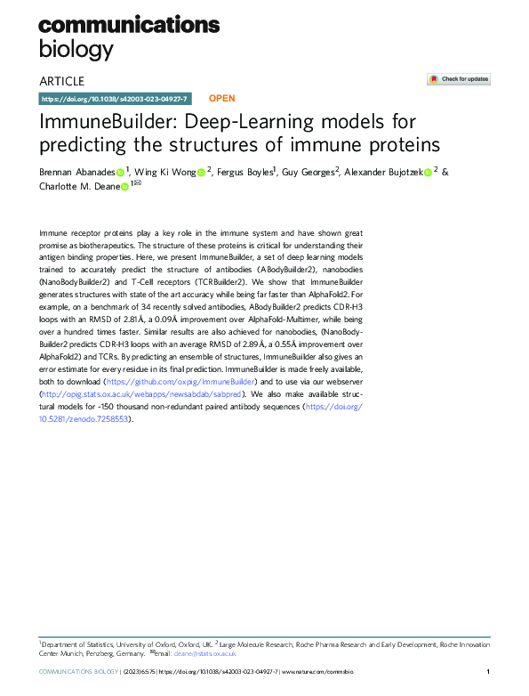 (PDF) ImmuneBuilder: Deep-Learning models for predicting the structures of immune proteins