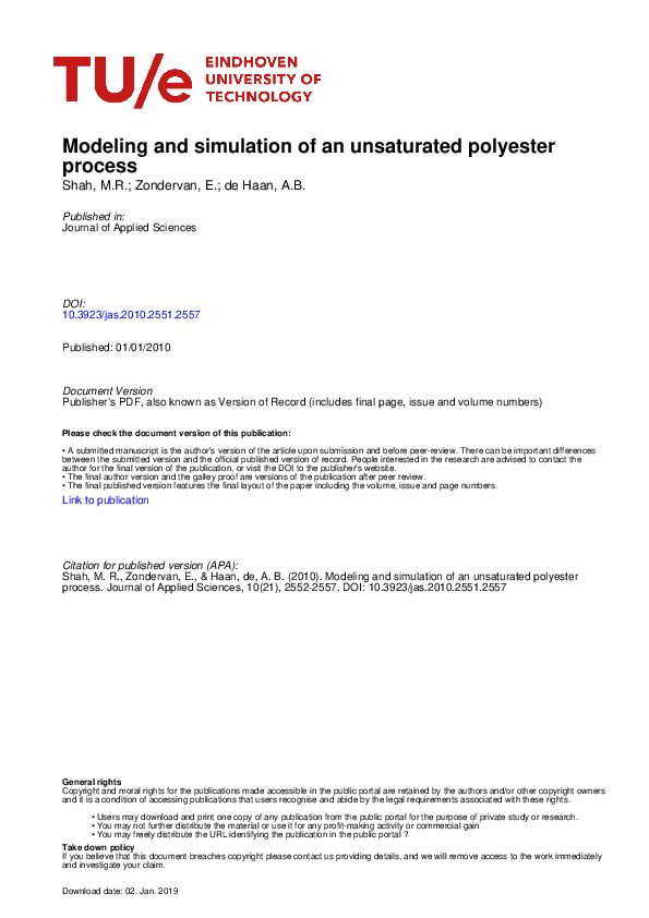 (PDF) Modelling and Simulation of an Unsaturated Polyester Process