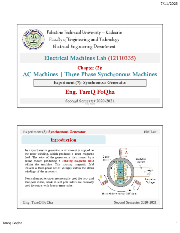 (PDF) Electrical Machines Lab Slides: Synchronous Generator