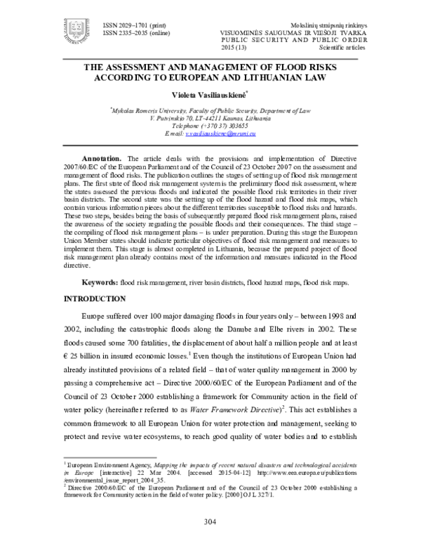 (PDF) The assessment and management of flood risks according to European and Lithuanian law