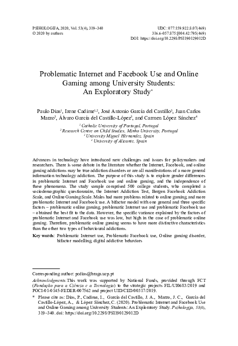 (PDF) Problematic Internet and Facebook use and online gaming among ...