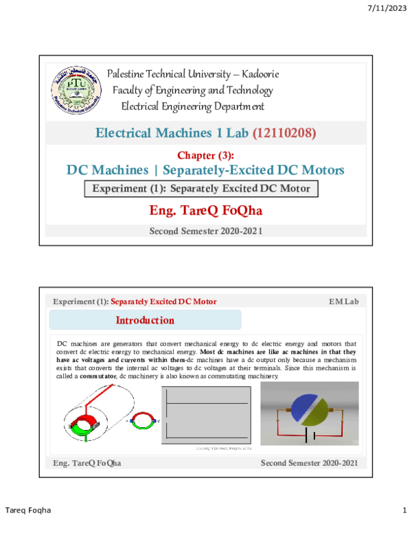 (PDF) Electrical Machines Lab Slides: Separately-Excited DC Motors