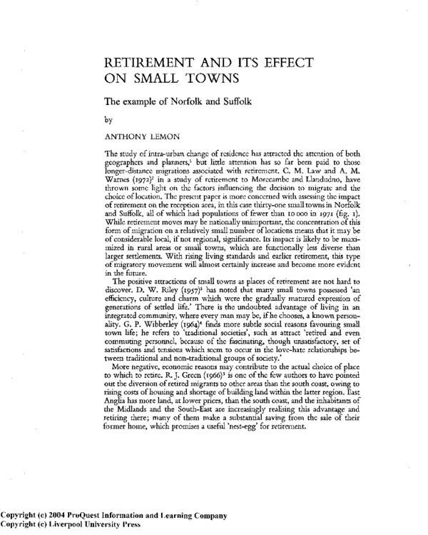 (PDF) Retirement and its Effect on Small Towns