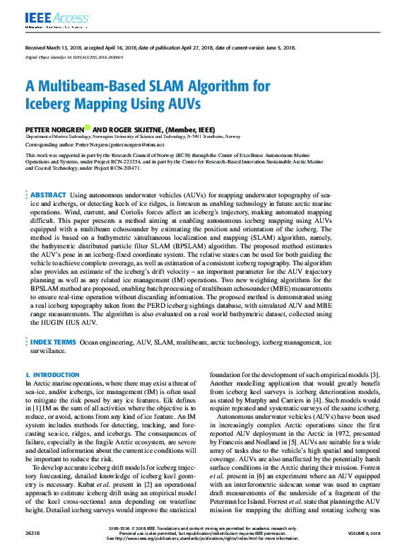 Pdf A Multibeam Based Slam Algorithm For Iceberg Mapping Using Auvs 9002