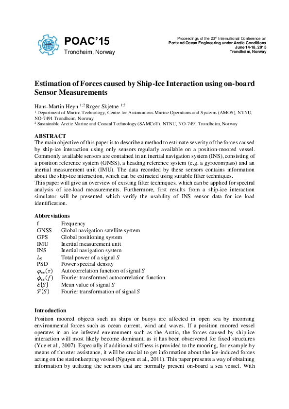 (PDF) Estimation of Forces Caused by Ship-Ice Interaction Using On ...