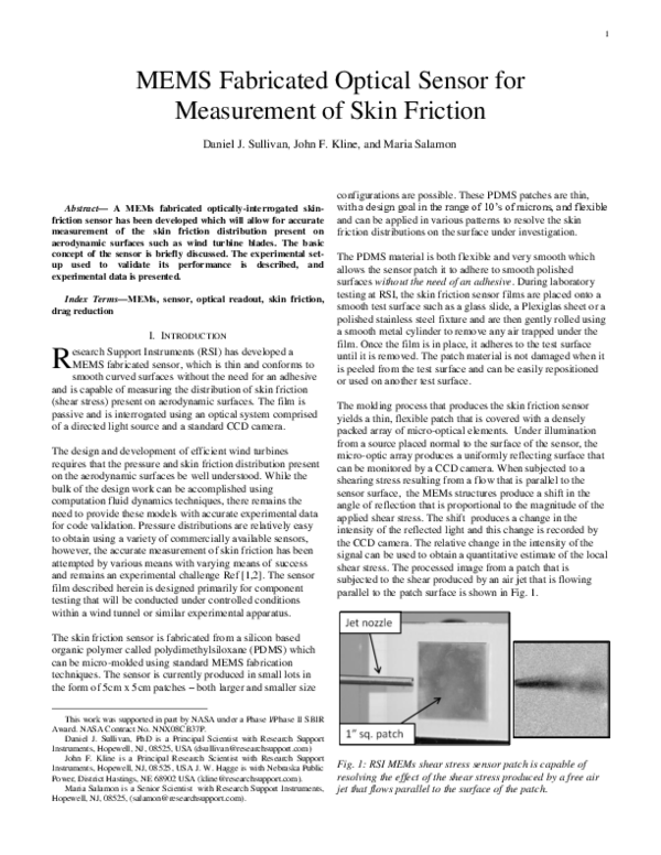 (PDF) MEMS fabricated optical sensor for measurement of skin friction