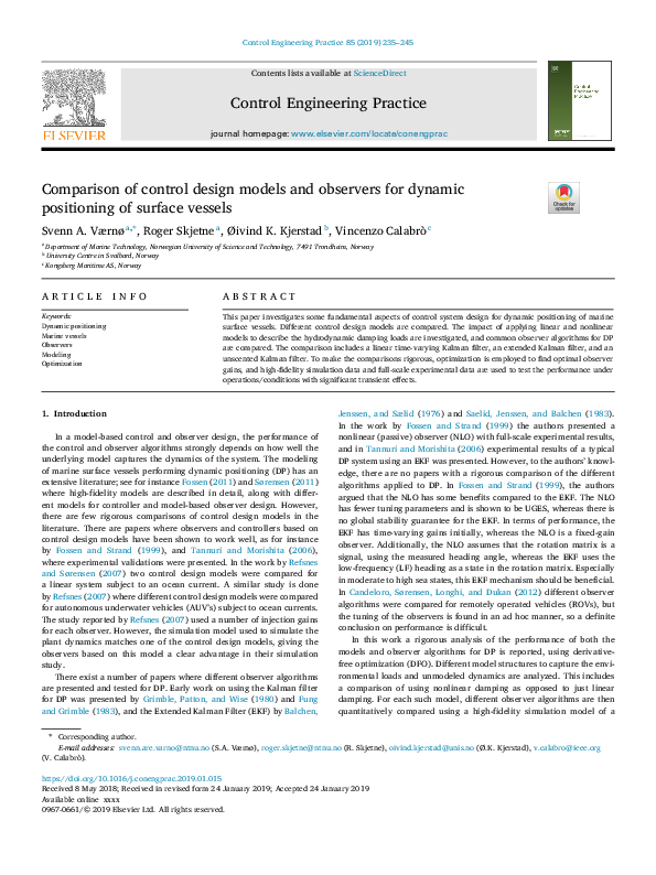 (PDF) Comparison of control design models and observers for dynamic positioning of surface vessels
