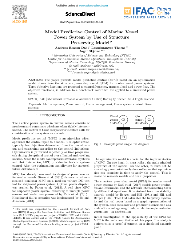 (PDF) Model Predictive Control of Marine Vessel Power System by Use of Structure Preserving Model