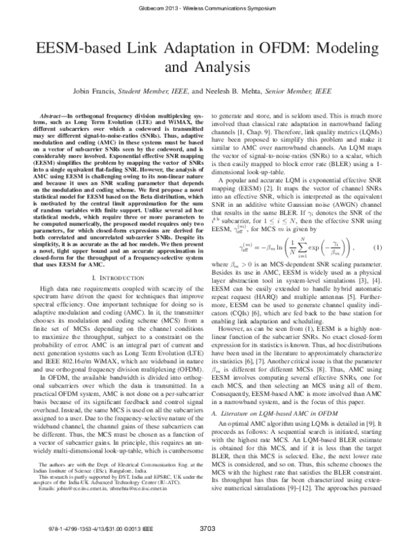(PDF) EESM-based link adaptation in OFDM: Modeling and analysis