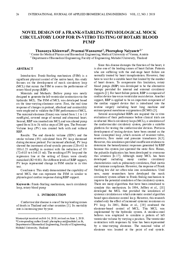 (PDF) Novel Design of a Frank-Starling Physiological Mock Circulatory ...