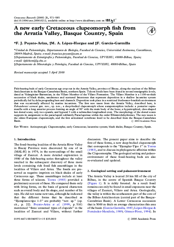 (PDF) A new early Cretaceous clupeomorph fish from the Arratia Valley ...