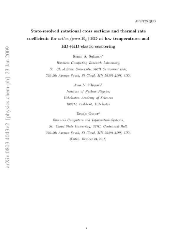Pdf State Resolved Rotational Cross Sections And Thermal Rate