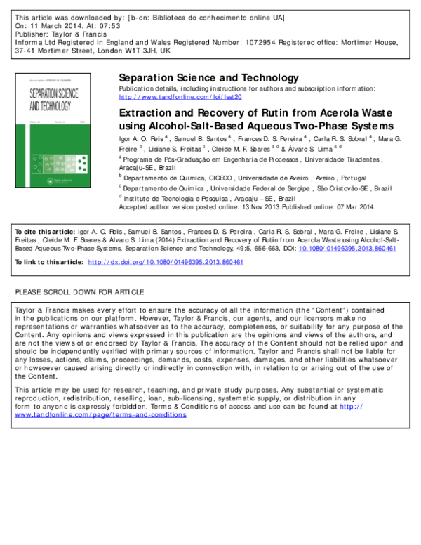 (PDF) Extraction and Recovery of Rutin from Acerola Waste using Alcohol ...