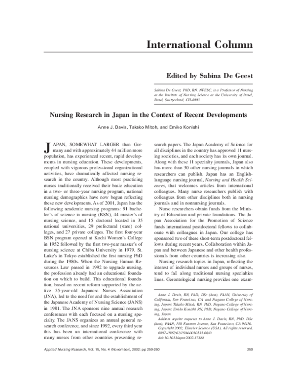 (PDF) Nursing research in Japan in the context of recent developments