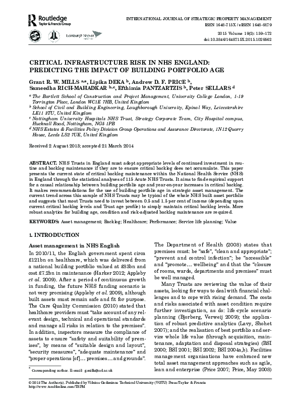 (PDF) Critical Infrastructure Risk in NHS England: Predicting the ...