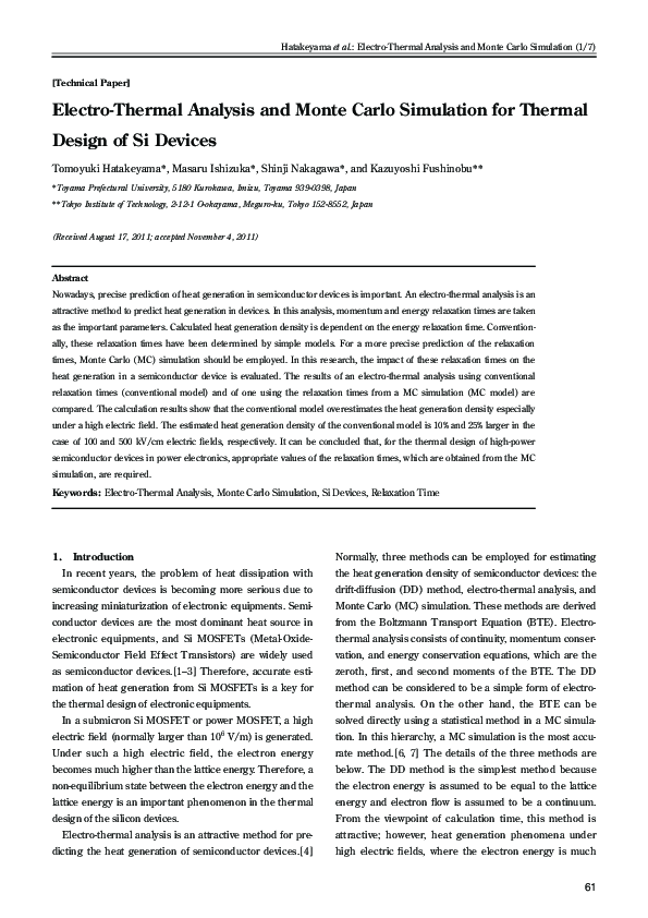 Electro-Thermal Analysis and Monte Carlo Simulation for Thermal Issue ... Electro-Thermal Analysis and Monte Carlo Simulation for Thermal Issue ...