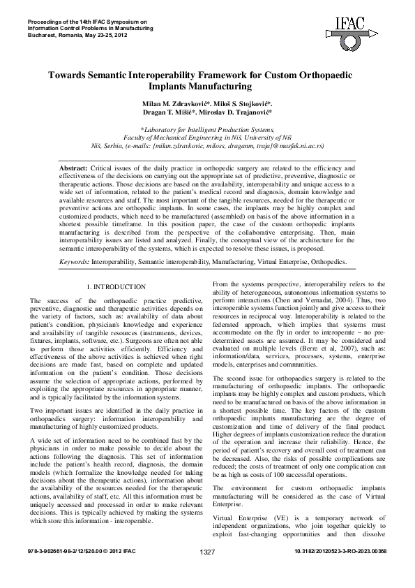 (PDF) Towards Semantic Interoperability Framework for Custom Orthopaedic Implants Manufacturing