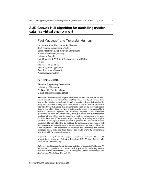 (PDF) A 3D Convex Hull algorithm for modelling medical data in a virtual environment
