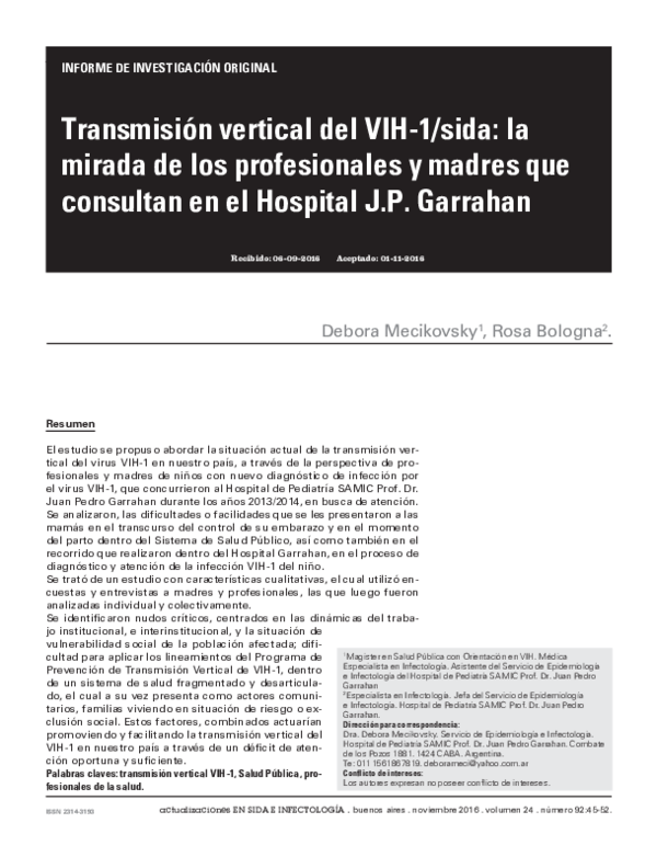 (PDF) Transmisión vertical del VIH-1/sida: la mirada de los ...