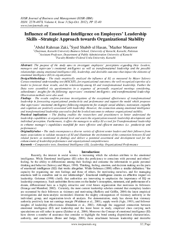 (PDF) Influence of Emotional Intelligence on Employees’ Leadership Skills –Strategic Approach ...