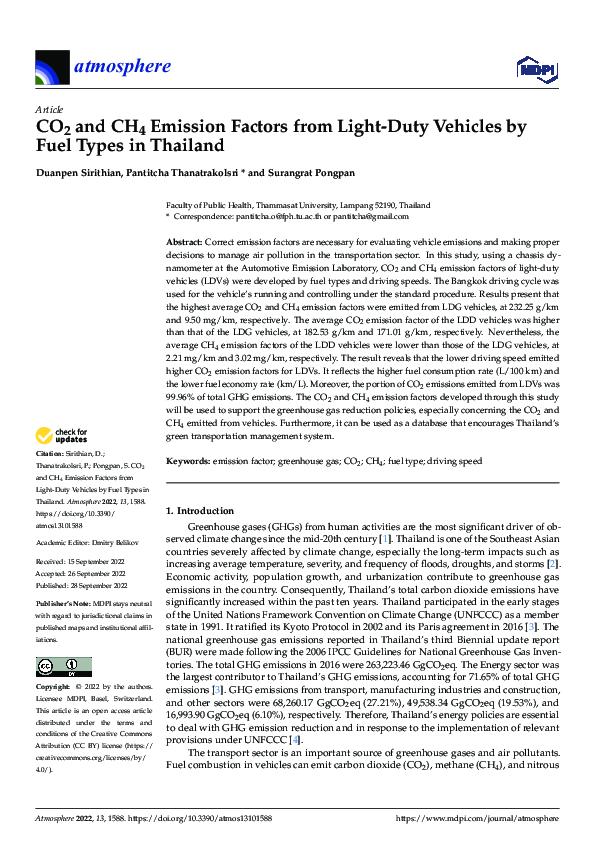 Pdf Co2 And Ch4 Emission Factors From Light Duty Vehicles By Fuel