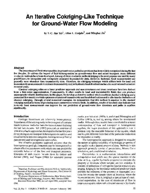 (PDF) An Iterative Cokriging‐Like Technique for Ground‐Water Flow Modeling