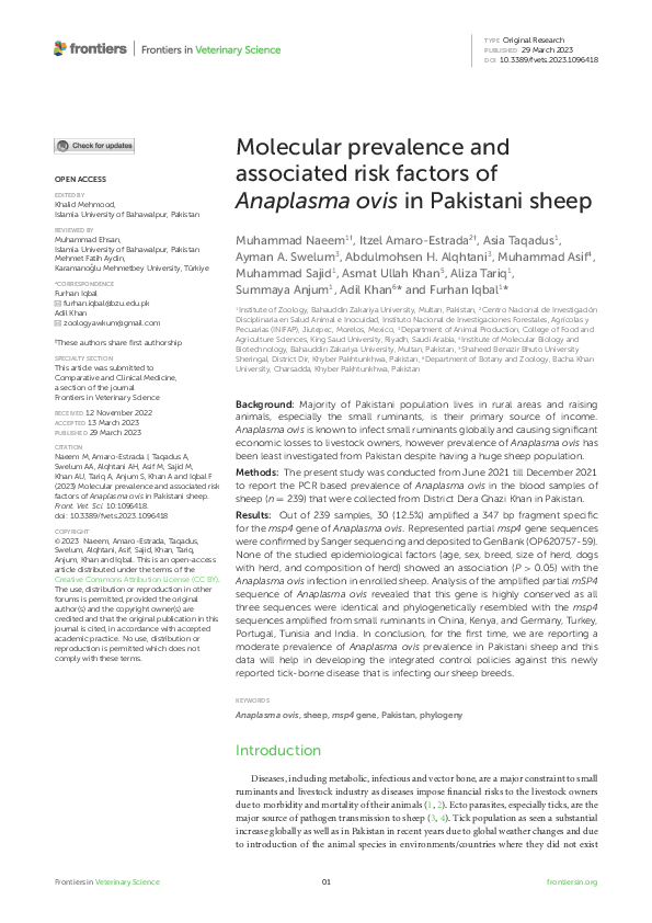 (PDF) Molecular prevalence and associated risk factors of Anaplasma ...