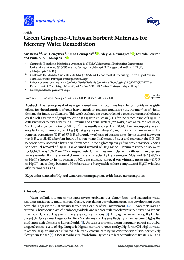 (PDF) Green Graphene–Chitosan Sorbent Materials for Mercury Water Remediation | Paula Marques ...