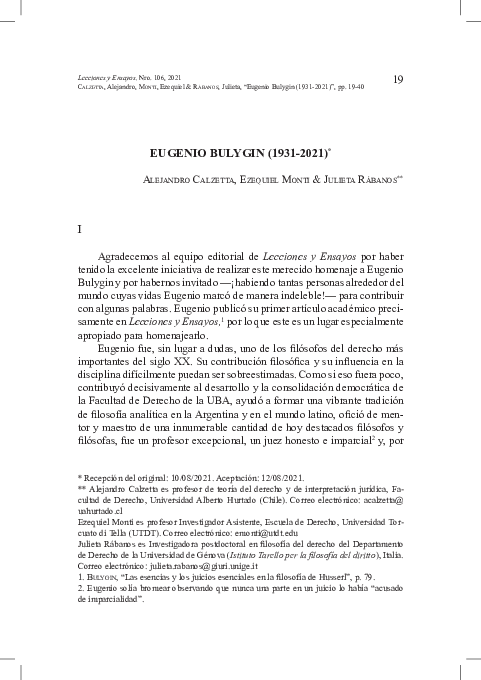 (PDF) Eugenio Bulygin (1931-2021)