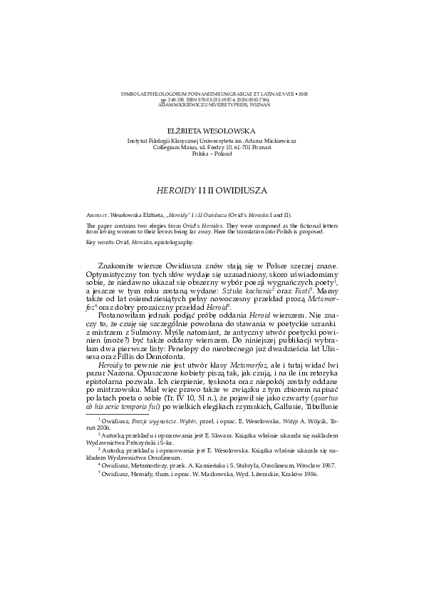 (PDF) Ovid’s Heroides I and II
