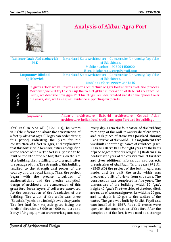 (PDF) ANALYSIS OF AKBAR AGRA FORT