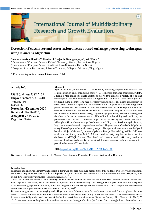 Pdf Detection Of Cucumber And Watermelon Diseases Based On Image