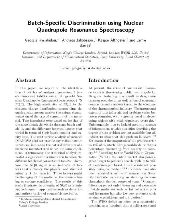 (PDF) Batch-Specific Discrimination Using Nuclear Quadrupole Resonance ...