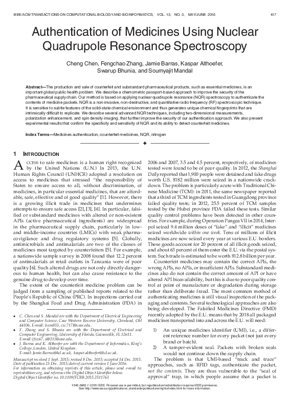 (PDF) Authentication of Medicines Using Nuclear Quadrupole Resonance ...
