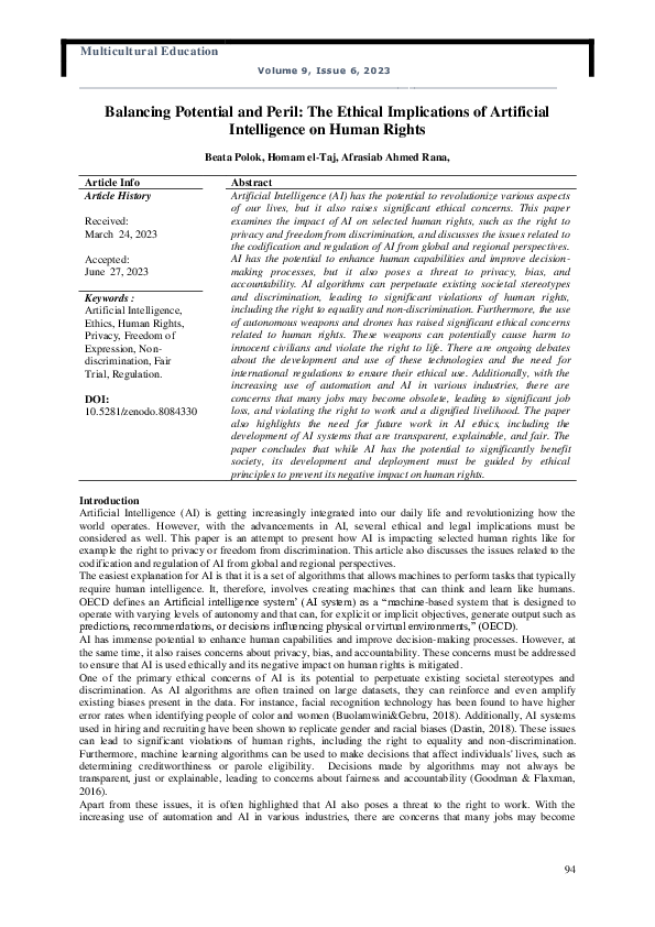 (PDF) Balancing Potential and Peril: The Ethical Implications of ...