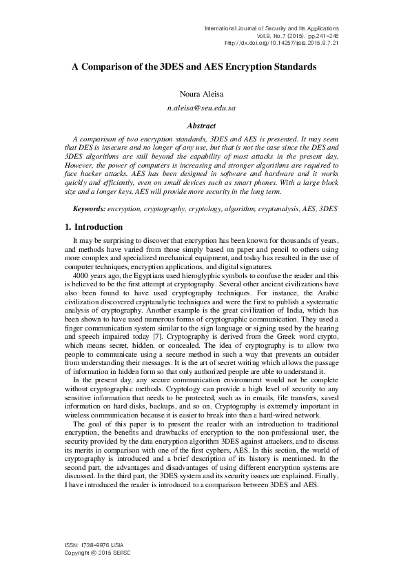 (PDF) A Comparison of the 3DES and AES Encryption Standards