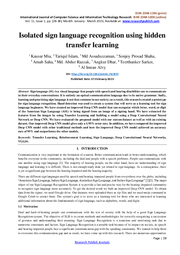 Pdf Isolated Sign Language Recognition Using Hidden Transfer Learning