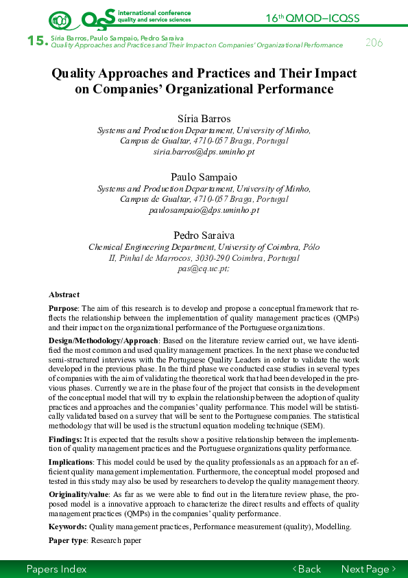 (PDF) Quality approaches and practices and their impact on companies’ organizational performance