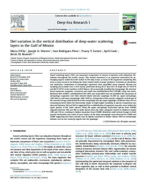 (PDF) Diel variation in the vertical distribution of deep-water ...