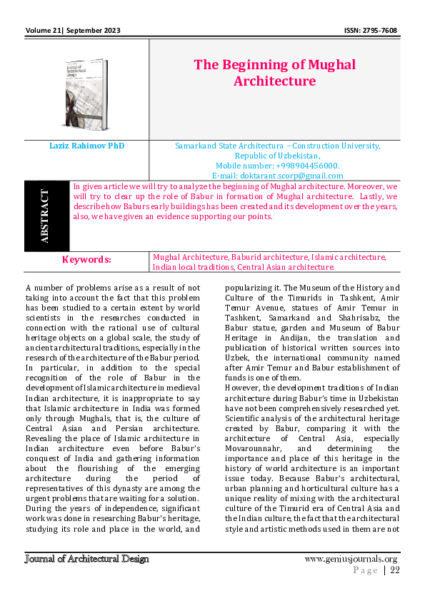 (PDF) The Beginning of Mughal Architecture