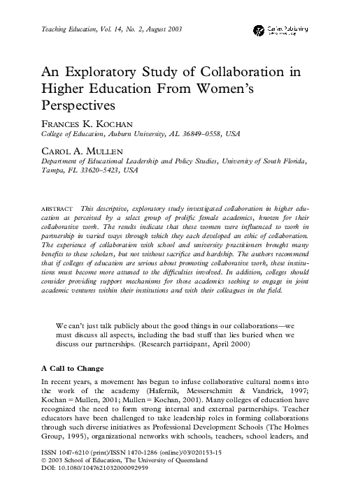 (PDF) An Exploratory Study of Collaboration in Higher Education From ...