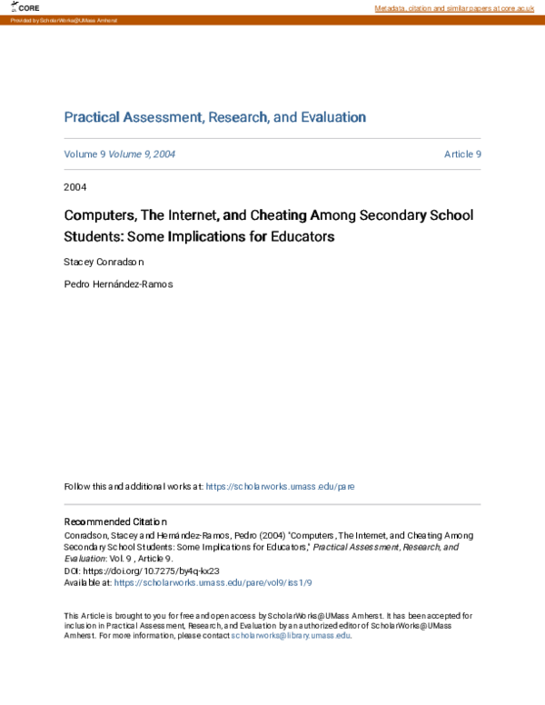 (PDF) Computers, The Internet, and Cheating Among Secondary School Students: Some Implications ...