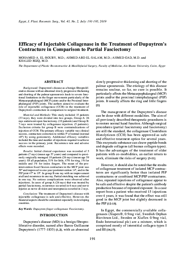 (PDF) Efficacy of Injectable Collagenase in the Treatment of Dupuytren ...