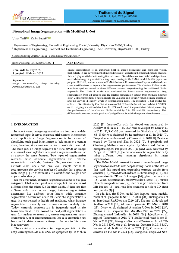 Pdf Biomedical Image Segmentation With Modified U Net