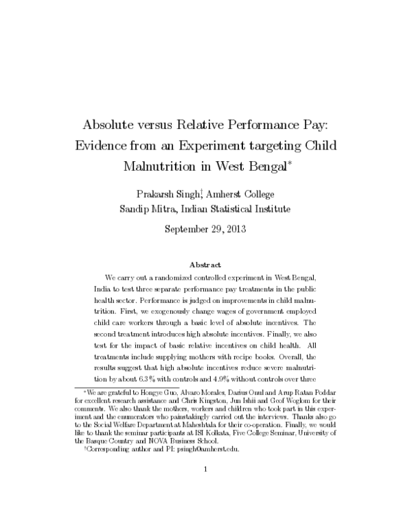 (PDF) Absolute Versus Relative Performance Pay: Evidence from an ...