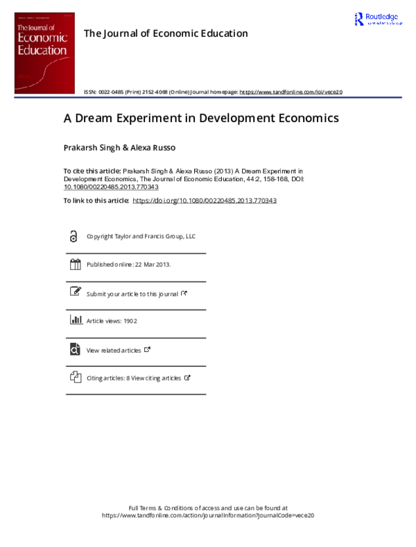 (PDF) A Dream Experiment in Development Economics
