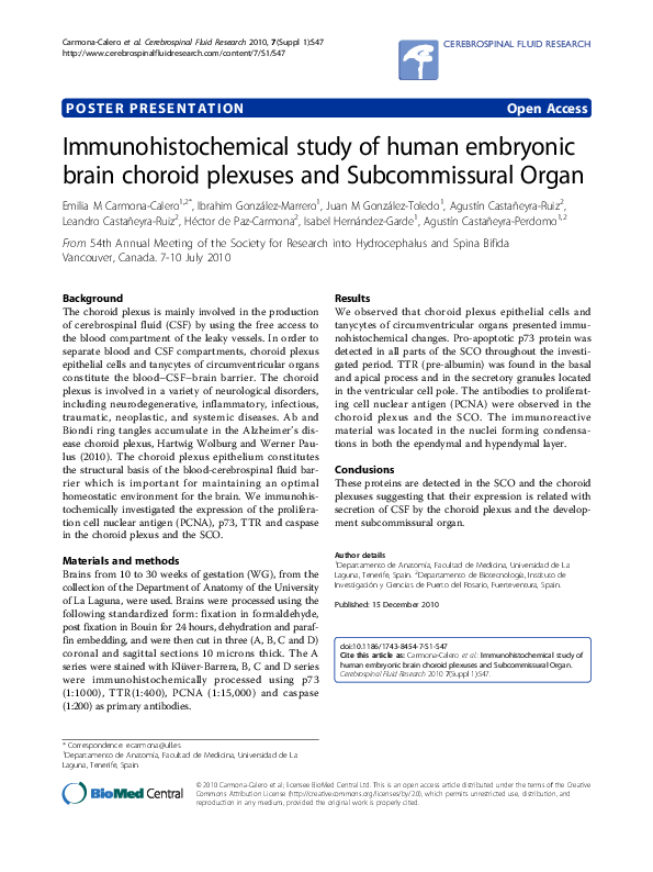 (PDF) Immunohistochemical study of human embryonic brain choroid ...