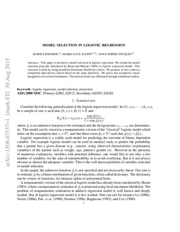 (PDF) Model selection in logistic regression
