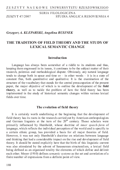 (PDF) The tradition of field theory and the study of lexical semantic change